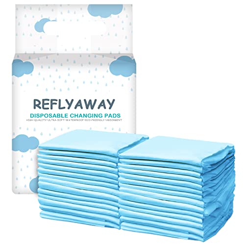 REFLYAWAY Baby Disposable Changing Pads - Soft Non-Woven Fabric (25 Pads) Underpads 13 x 18 Inches Ultra Absorbent Waterproof Protective Pee Pads for Babies, Kids, Adults, Elderly（Small Blue）