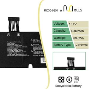 RC30-0351 Battery Replacement for Razer Blade 15 Base 2020 2021 RZ09-0369x RZ09-0351 Notebook Series 4ICP7/63/69 Notebook RC30-0351 RZ09-0351 9E11 RZ09-03519E11 Gaming Laptop Battery 60.8Wh 4000mAh