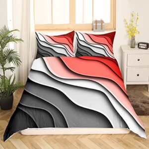 Erosebridal Coastline Beach Bed Set Sea Duvet Cover, Abstract Art Bedding Set Full Gray Black Red Ombre Comforter Cover, Modern Aesthetic Bed Cover with Zipper Closure Summer Beach Farmhouse Decor