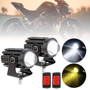 windance 2pcs led motorcycle headlight with switch, yellow white dual color hi/lo beam spotlight for tractor truck atv utv suv boat, 8v - 80v 2400lm 3000k-6000k aux spotlight