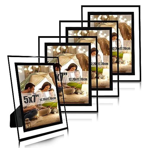 Egofine 5x7 Picture Frames Set of 4, Glass Picture Frames Black Clear Wedding Photo Frames for Tabletop Display Vertically or Horizontally