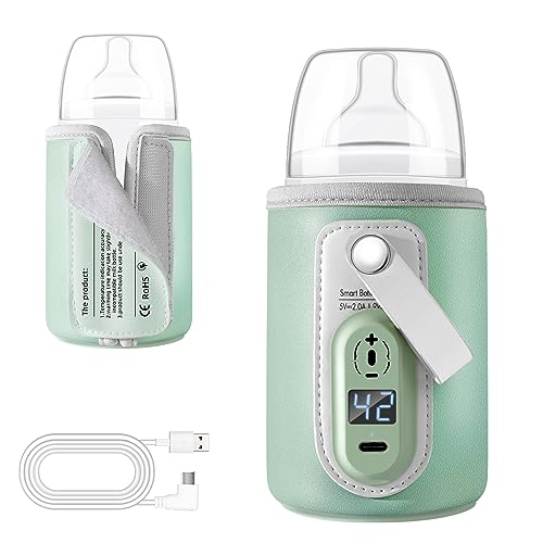 Portable Bottle Warmer, Bottle Warmer for Baby, USB Breast Milk Bottle Heater with LCD Display, 6 Adjustable Levels, Bottle Warm Helper on The go for Milk, Breast Milk, Water