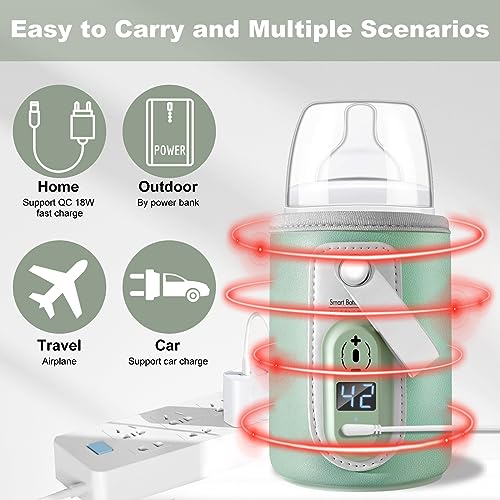 Portable Bottle Warmer, Bottle Warmer for Baby, USB Breast Milk Bottle Heater with LCD Display, 6 Adjustable Levels, Bottle Warm Helper on The go for Milk, Breast Milk, Water