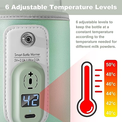 Portable Bottle Warmer, Bottle Warmer for Baby, USB Breast Milk Bottle Heater with LCD Display, 6 Adjustable Levels, Bottle Warm Helper on The go for Milk, Breast Milk, Water