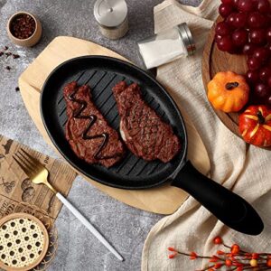 Tanlade 3 Sets Cast Iron Skillets Pre Seasoned Fajita Pan Heavy Duty Construction Sizzling Plates with Wooden Base and Silicone Handle Mitt, Black