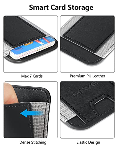 Phone Card Holder, Premium Leather Phone Wallet Stick On, Strong Adhesive Cell Phone Pocket Credit Card Holder for Phone Compatible with iPhone, Samsung & Most Smartphones, Fit 7 Cards, Black, 1 Pack