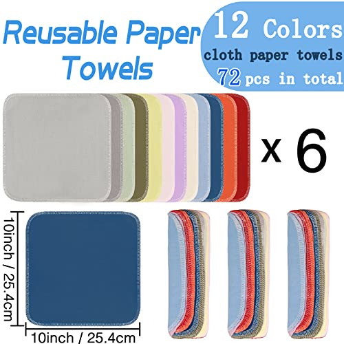 Liengoron 72PCS Reusable Paper Towels Washable Roll with 1PCS Paper Towel Holder Reusable Cloth Paper Towels Washable Absorbent Reusable Paper Towel Replacement Cloth