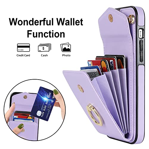 Nunwiza for iPhone 13 Pro Max Wallet Case with 360°Rotation Ring Holder Stand, RFID Blocking PU Leather Case Card Holder for iPhone 13 Pro Max 6.7'' Purple