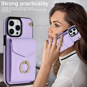 Nunwiza for iPhone 13 Pro Max Wallet Case with 360°Rotation Ring Holder Stand, RFID Blocking PU Leather Case Card Holder for iPhone 13 Pro Max 6.7'' Purple