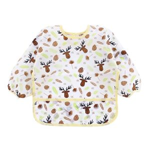 PandaEar 3 Pack Long Sleeve Bibs| Waterproof Full Bib with Sleeves for Babies Infant Toddler 6-24 Months| Mess Proof Baby Smock for Eating| Baby Apron for Feeding