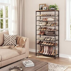 MAHANCRIS 10-Tier Shoe Rack, Shoe Organizer for Closet, Entryway, Large Capacity Shoe Shelf, for 36-40 Pairs of Shoes, Stable Sturdy, Shoe Storage with 9 Metal Mesh Shelves, Rustic Brown SRHR1101Z