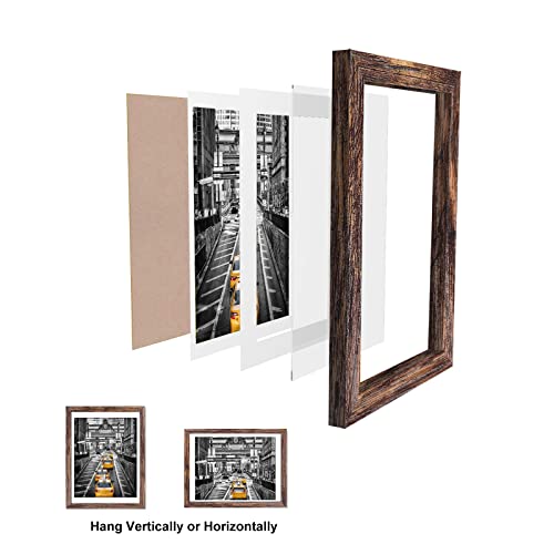 Finefrarm 12x16 Frames Set of 3 Display Pictures 11x14 with Mat or 12x16 Diamond Paintings Without Mats Farmhouse Distressed Picture Frames Wall Art for Living Room Wall Mounting Decor - Multicolour