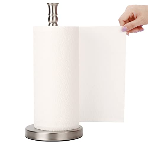 Sfemn Paper Towel Holder Countertop, Weighted Base for One-Handed Tear, Free Standing Paper Towel Holder Stand, Stainless Steel Paper Towel Dispenser for Kitchen Countertop (Brushed Nickel -1)