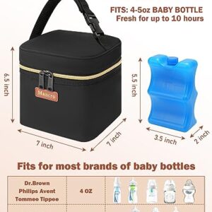 Breastmilk Cooler Bag with Ice Pack Fits 4 Baby Bottles Up to 5 Ounce, Mancro Insulated Baby Bottle Bag for Nursing Mom Daycare, Easily Attaches to Stroller, Black