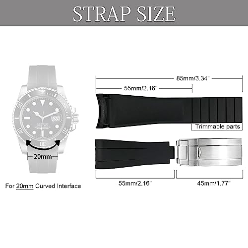 Wentokye 20mm Curved Lug End Rubber Strap Watchband for Men & Women Watches-Replacement for Rolex,Tudor, Omega & Seiko Colors:Black