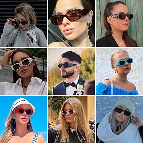 MASDUN Y2k Sunglasses Women and Men Square Trendy Show shades Retro fashion vogue UV Protection sunglasses (Black/Off-white)