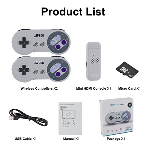 SF900 Wireless Retro Game Console - Plug and Play Video Game Stick Built-in 2000 Games Nostalgia Stick Games, 9 Emulators, Dual 2.4G Wireless Controllers(64G)…