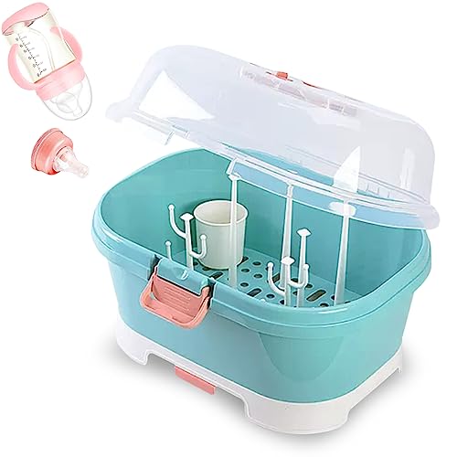 HERCHR Baby Bottle Drying Rack Storage, Large Nursing Bottle Storage Box Organizer Portable Nursing Cutlery Box Container with Cover(Green)