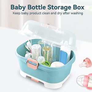 HERCHR Baby Bottle Drying Rack Storage, Large Nursing Bottle Storage Box Organizer Portable Nursing Cutlery Box Container with Cover(Green)