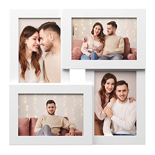 SONGMICS 4x6 Collage Picture Frames, Family Photo Collage Frame Set of 4 for Wall Decor, Glass Front, Wall Hanging or Tabletop, White