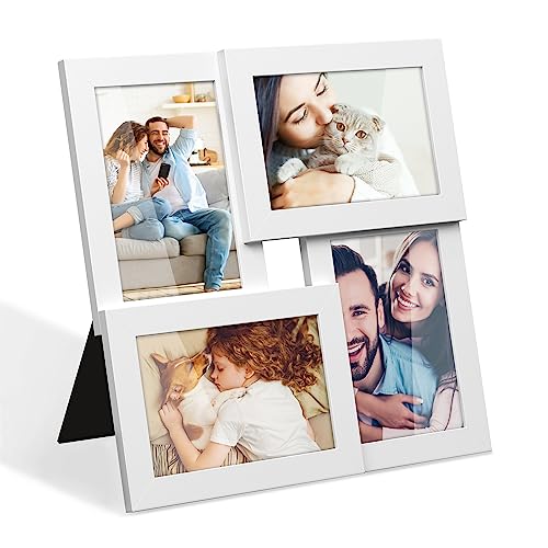 SONGMICS 4x6 Collage Picture Frames, Family Photo Collage Frame Set of 4 for Wall Decor, Glass Front, Wall Hanging or Tabletop, White