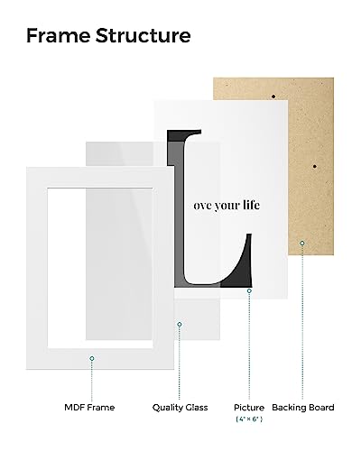 SONGMICS 4x6 Collage Picture Frames, Family Photo Collage Frame Set of 4 for Wall Decor, Glass Front, Wall Hanging or Tabletop, White