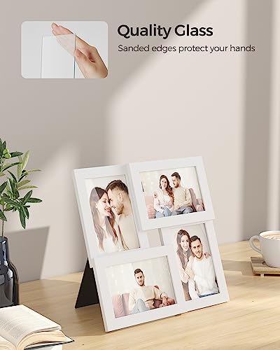 SONGMICS 4x6 Collage Picture Frames, Family Photo Collage Frame Set of 4 for Wall Decor, Glass Front, Wall Hanging or Tabletop, White