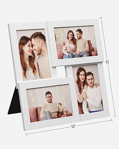 SONGMICS 4x6 Collage Picture Frames, Family Photo Collage Frame Set of 4 for Wall Decor, Glass Front, Wall Hanging or Tabletop, White