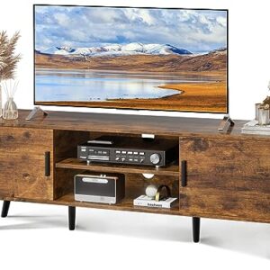 SUPERJARE TV Stand for 55 Inch TV, Entertainment Center with Adjustable Shelf, 2 Cabinets, TV Console Table, Media Console, Solid Wood Feet, Cord Holes, for Living Room, Bedroom, Rustic Brown