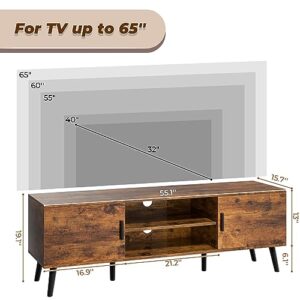 SUPERJARE TV Stand for 55 Inch TV, Entertainment Center with Adjustable Shelf, 2 Cabinets, TV Console Table, Media Console, Solid Wood Feet, Cord Holes, for Living Room, Bedroom, Rustic Brown