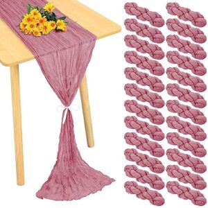 24 pack cheesecloth table runner 20 x 120 inch cheese cloth table runner bulk,romantic boho sheer gauze fabric table runners for wedding reception,party,bridal shower table decor(dusty rose)