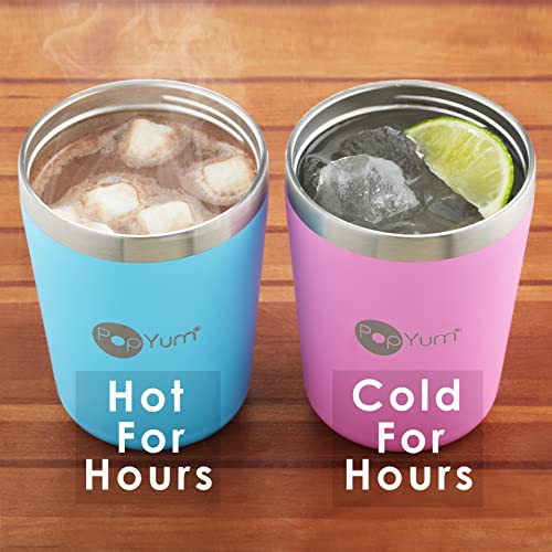 PopYum 9oz Insulated Stainless Steel Kids’ Cups with Lid and Straw, 2-Pack, Green, Pink, stackable, sippy, baby, child, toddler, tumbler, double wall, vacuum, leak proof