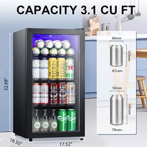 Antarctic Star 3.1Cu.Ft, Cabinet Beverage Cooler/Refrigerator - 105 Can Soda or Beer Mini Fridge, Small Wine Cellar for Home and Bar,Compact Drink Cooler,Electronic Temperature Control, Black