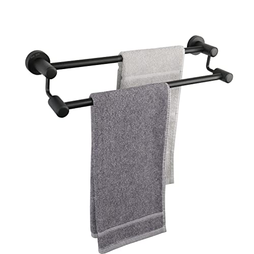 TocTen Double Bath Towel Bar - Thicken SUS304 Stainless Steel Towel Rack for Bathroom, Bathroom Accessories Double Towel Rod Heavy Duty Wall Mounted Towel Holder (Matte Black, 16 in)