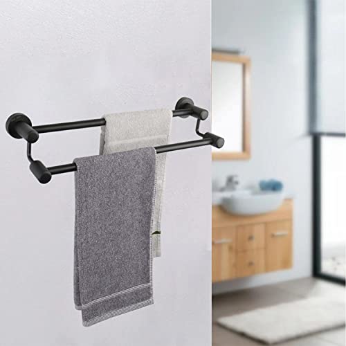 TocTen Double Bath Towel Bar - Thicken SUS304 Stainless Steel Towel Rack for Bathroom, Bathroom Accessories Double Towel Rod Heavy Duty Wall Mounted Towel Holder (Matte Black, 16 in)