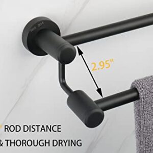 TocTen Double Bath Towel Bar - Thicken SUS304 Stainless Steel Towel Rack for Bathroom, Bathroom Accessories Double Towel Rod Heavy Duty Wall Mounted Towel Holder (Matte Black, 16 in)