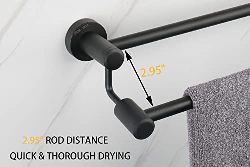 TocTen Double Bath Towel Bar - Thicken SUS304 Stainless Steel Towel Rack for Bathroom, Bathroom Accessories Double Towel Rod Heavy Duty Wall Mounted Towel Holder (Matte Black, 16 in)