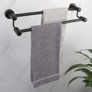 TocTen Double Bath Towel Bar - Thicken SUS304 Stainless Steel Towel Rack for Bathroom, Bathroom Accessories Double Towel Rod Heavy Duty Wall Mounted Towel Holder (Matte Black, 16 in)