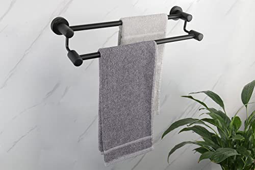 TocTen Double Bath Towel Bar - Thicken SUS304 Stainless Steel Towel Rack for Bathroom, Bathroom Accessories Double Towel Rod Heavy Duty Wall Mounted Towel Holder (Matte Black, 16 in)