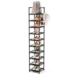 lanteful tall narrow shoe rack for entryway, 10-tier sturdy metal shoe shelf storage 10-15 pairs of shoes and boots, space saving corner shoe rack organizer for closet,doorway,garage,living room