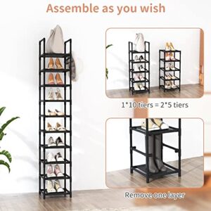 LANTEFUL Tall Narrow Shoe Rack for Entryway, 10-Tier Sturdy Metal Shoe Shelf Storage 10-15 Pairs of Shoes and Boots, Space Saving Corner Shoe Rack Organizer for Closet,Doorway,Garage,Living Room