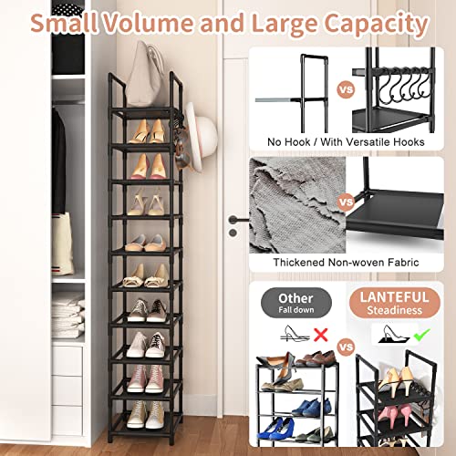 LANTEFUL Tall Narrow Shoe Rack for Entryway, 10-Tier Sturdy Metal Shoe Shelf Storage 10-15 Pairs of Shoes and Boots, Space Saving Corner Shoe Rack Organizer for Closet,Doorway,Garage,Living Room