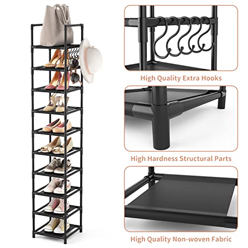 LANTEFUL Tall Narrow Shoe Rack for Entryway, 10-Tier Sturdy Metal Shoe Shelf Storage 10-15 Pairs of Shoes and Boots, Space Saving Corner Shoe Rack Organizer for Closet,Doorway,Garage,Living Room