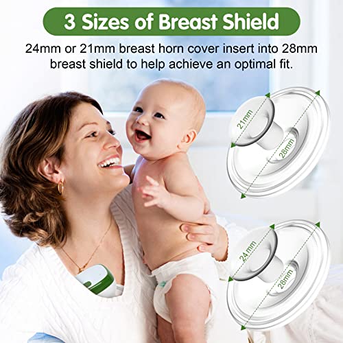 Breast Pump, Hands-Free Wearable Electric Breast Pump Portable Rechargeable LED Display Breastfeeding Breast Pump 3 Modes with 28mm 24mm 21mm Flanges (Green)