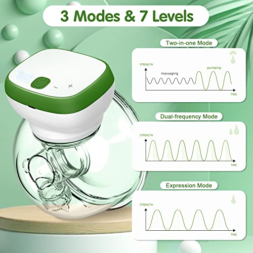 Breast Pump, Hands-Free Wearable Electric Breast Pump Portable Rechargeable LED Display Breastfeeding Breast Pump 3 Modes with 28mm 24mm 21mm Flanges (Green)