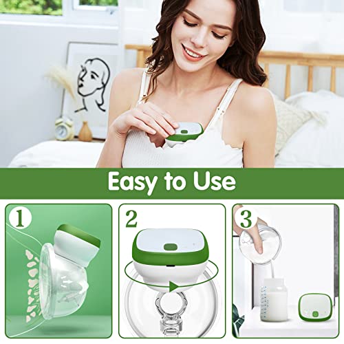 Breast Pump, Hands-Free Wearable Electric Breast Pump Portable Rechargeable LED Display Breastfeeding Breast Pump 3 Modes with 28mm 24mm 21mm Flanges (Green)