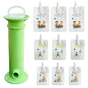 fruit puree filler,portable fruit squeeze puree filler fruit juice food maker with 9pcs reusable pure color pouches for kids (green)