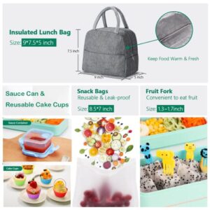 27 PCs Bento Box Lunch Box Kit, 1300ML Large 4-Compartment Lunch Container w/ Utensils Lunch Bag Accessories, Durable Leakproof Microwave Dishwasher Freezer Safe Meal Prep Container for Kids Adults