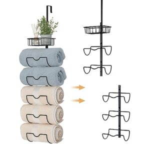 x-cosrack over door towel rack for bathroom - wall mount towel holder with 6 compartments - rolled towel organizer door hanging - matte black