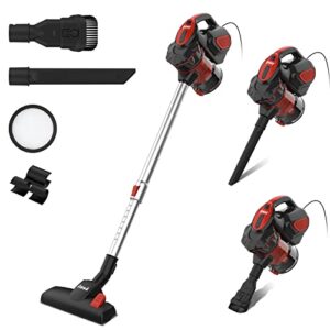 inse corded vacuum cleaner, 600w powerful 18000pa vacuum cleaner, 6-in-1 versatile lightweight corded stick vacuum cleaner for pet hair hardwood floor - crimson